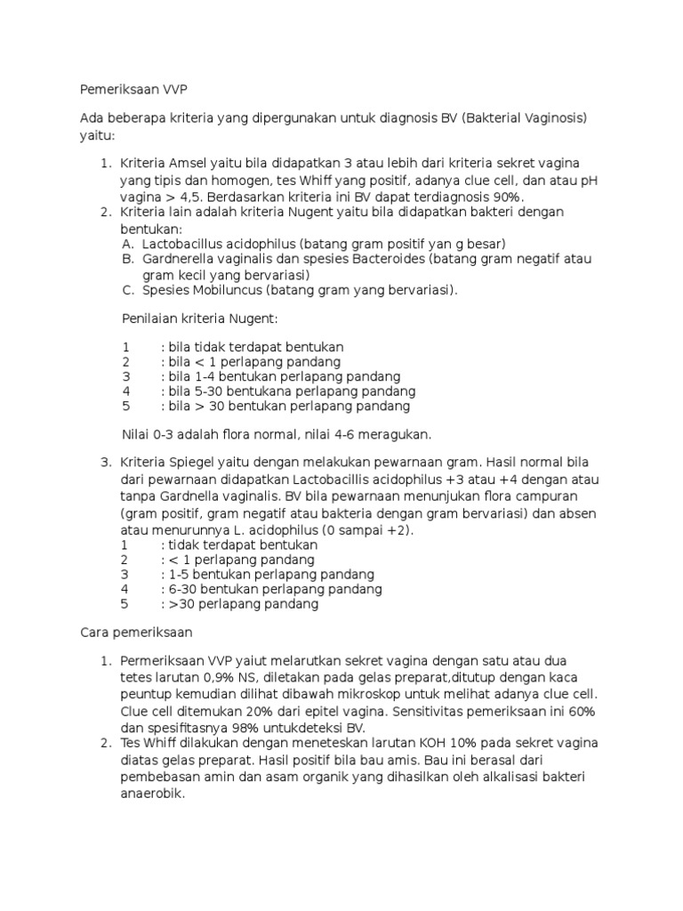 Prosedur Pemeriksaan VVP untuk BV | PDF | Kesehatan Holistik | Sains ...