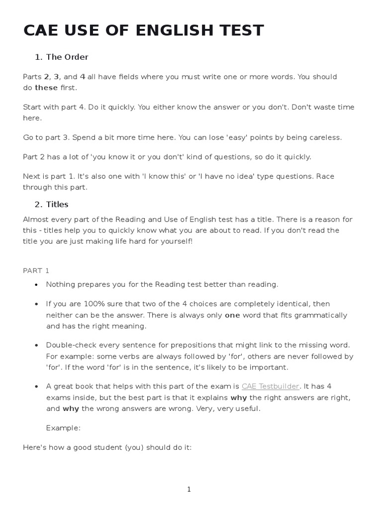 Cae Use of English Test: 1. The Order | PDF
