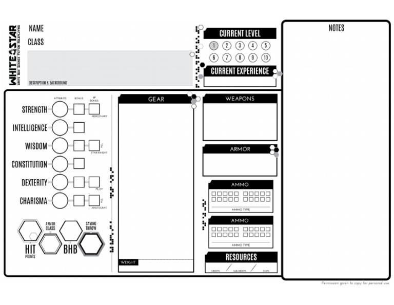 White Star Character Sheet-Layered | PDF
