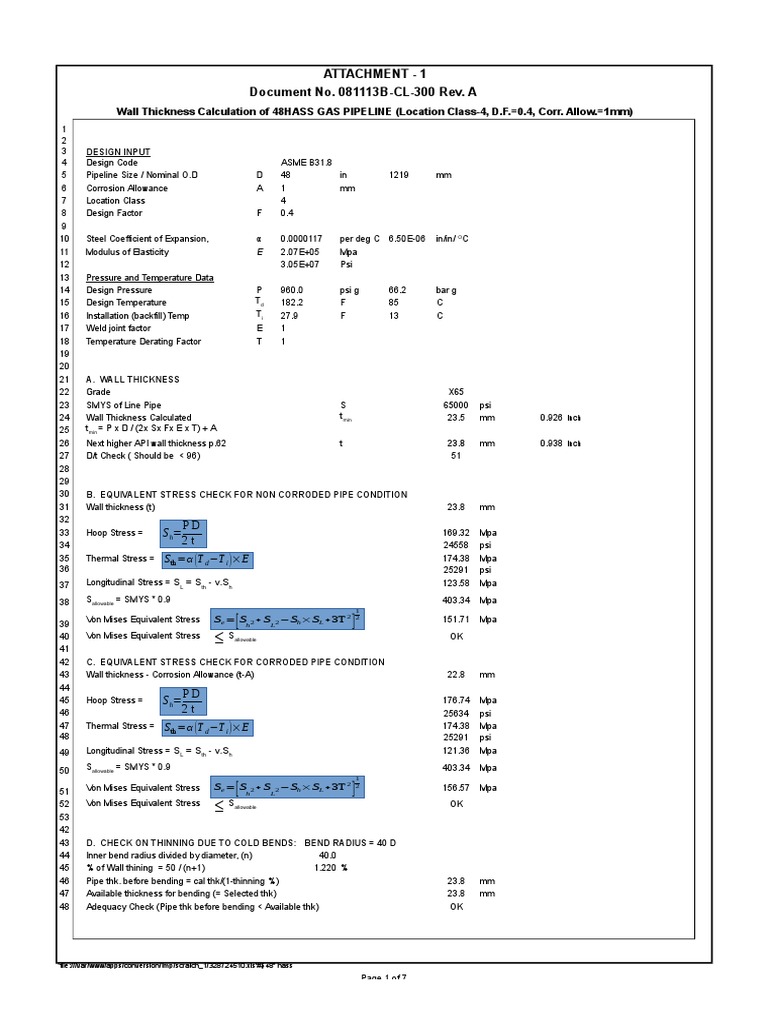Wall Thk Calculation Asme b31.4 | Pipe (Fluid Conveyance) | Thermal Expansion
