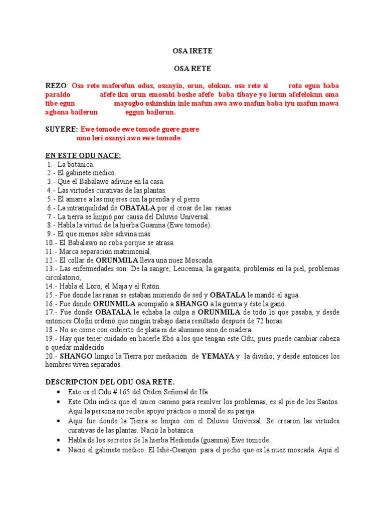 Osa Irete: Significado y Prácticas Ifá | PDF | Religión y creencia ...