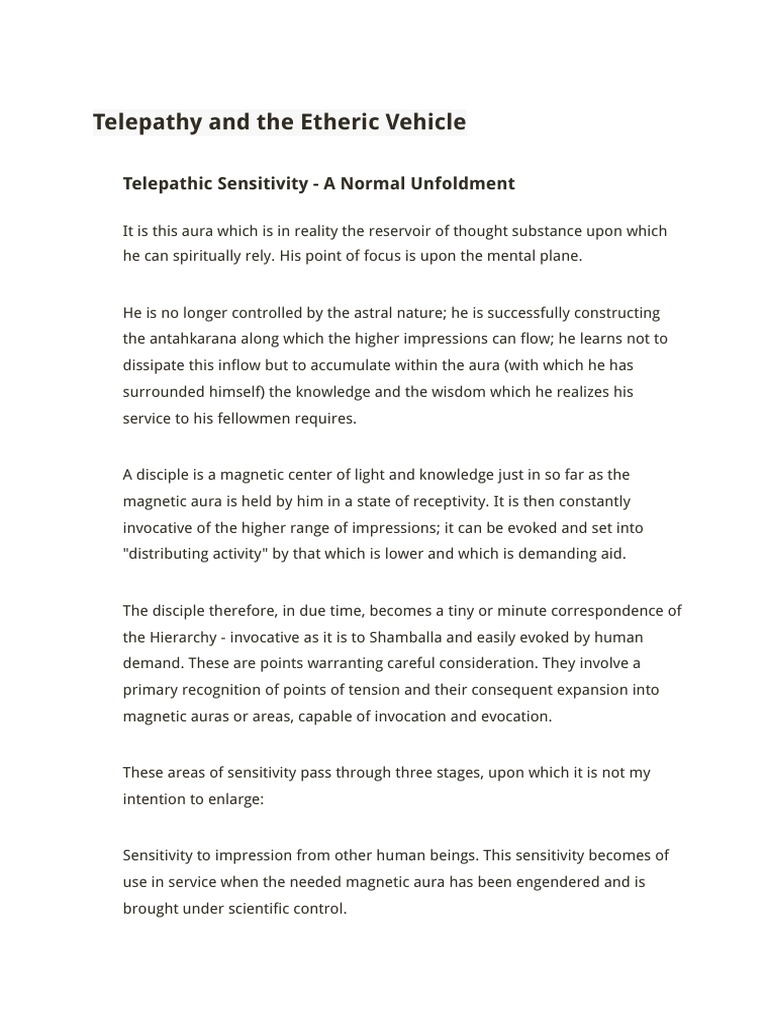Telepathy and The Etheric Vehicle | PDF | Telepathy | Visual Perception