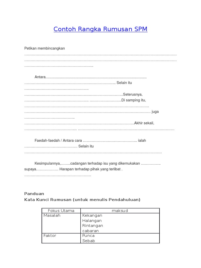 Contoh Rangka Rumusan SPM | PDF