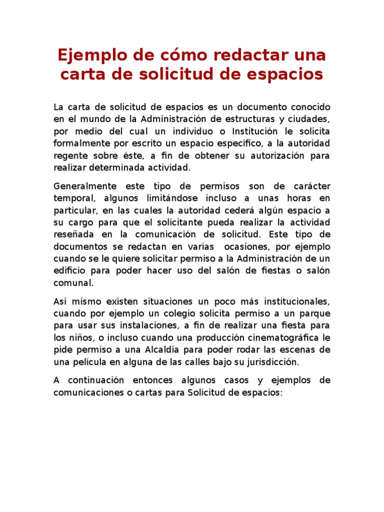 Ejemplo de Cómo Redactar Una Carta de Solicitud de Espacios | PDF