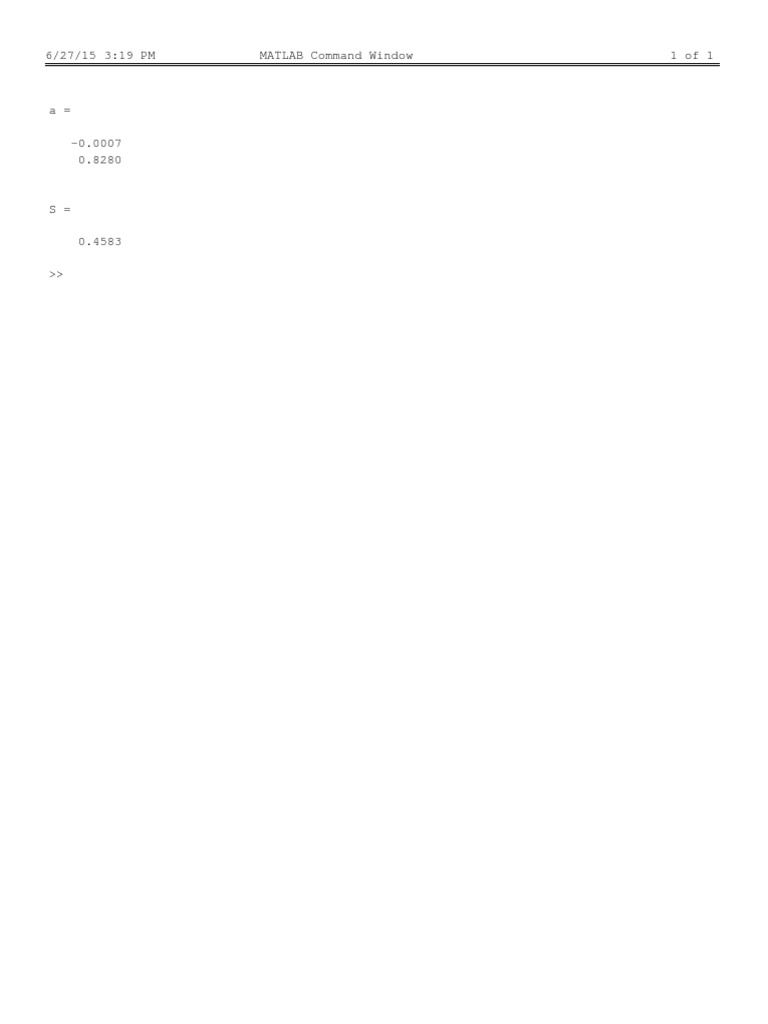 Brief MATLAB Code Snippet Demonstrating Variable Assignment and ...