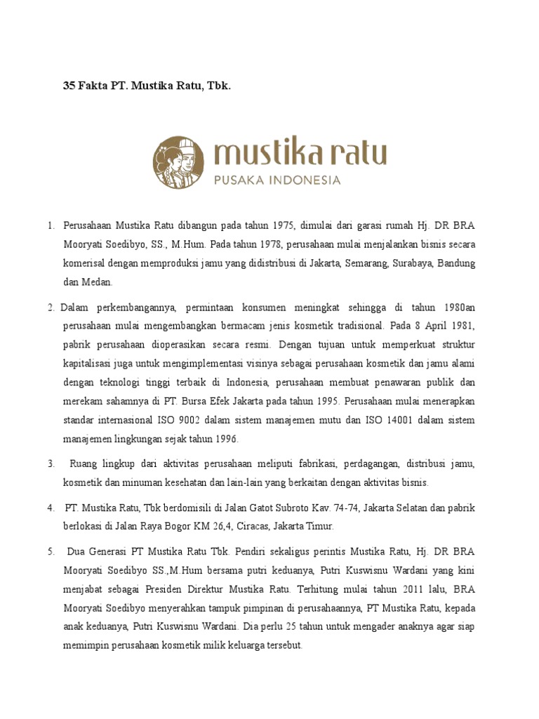 35 Fakta PT MUSTIKA RATU | PDF