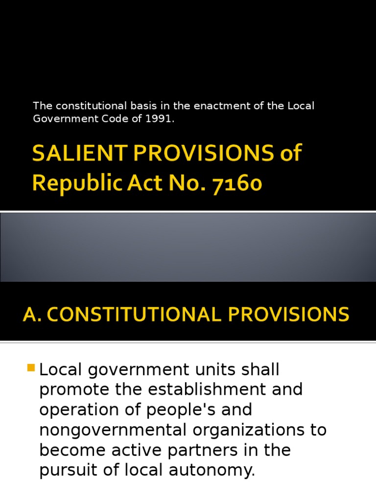 Salient Provisions of Republic Act No 7160 | PDF | Government | Public ...