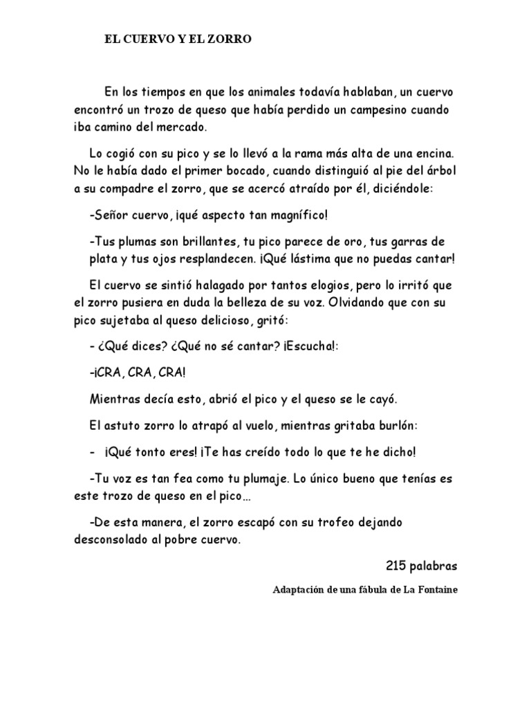 Lectura Comprensiva - El Cuervo y El Zorro | PDF