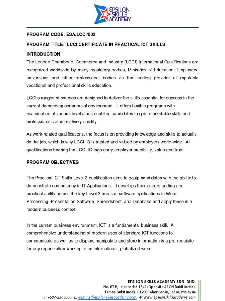 LCCI002 Certificate in ICT Practical Skills | Educational Technology ...