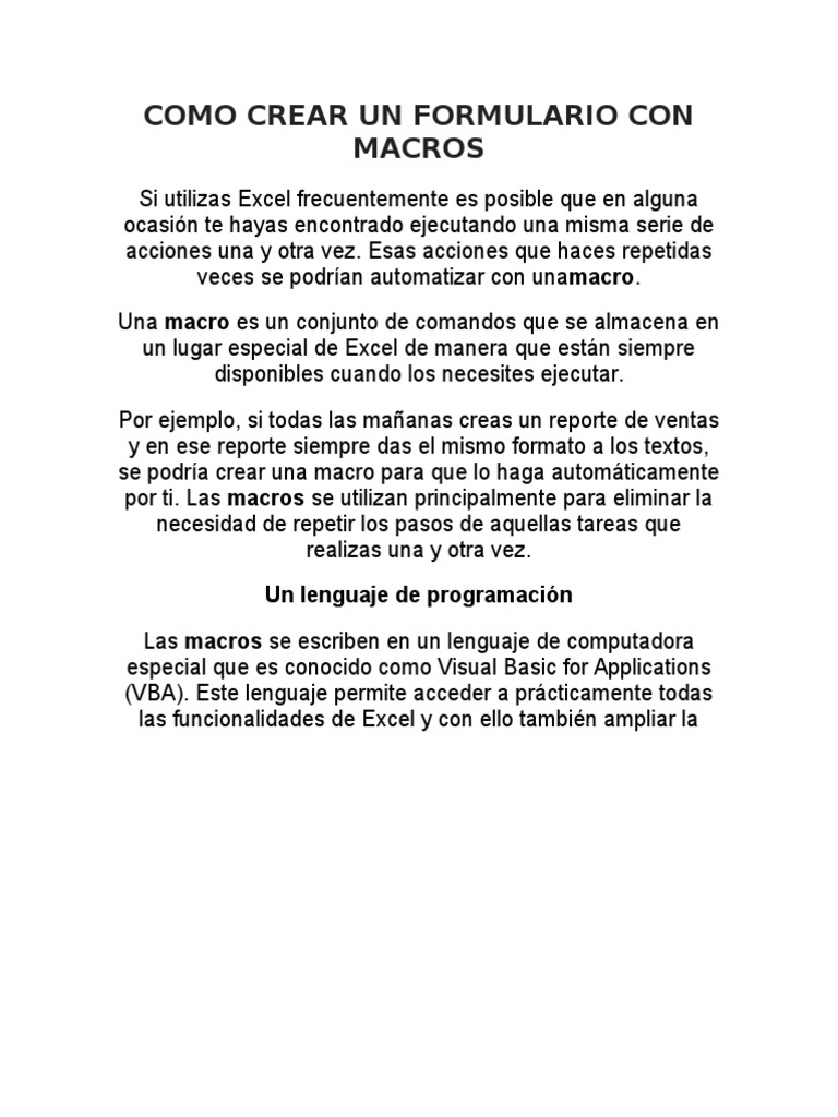 CM Crear Un Formulario Con Macros | PDF | Macro (informática) | Visual Basic para Aplicaciones