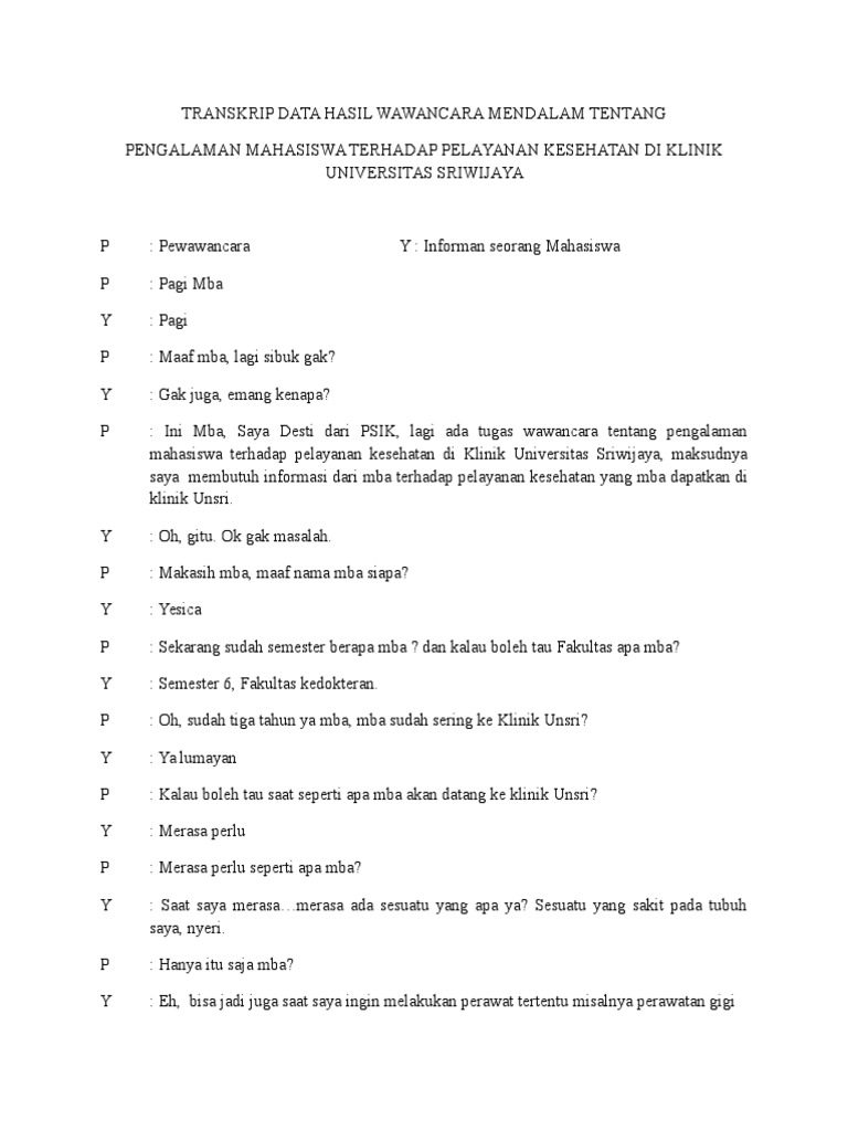 Transkrip Data Hasil Wawancara Mendalam Tentang | PDF