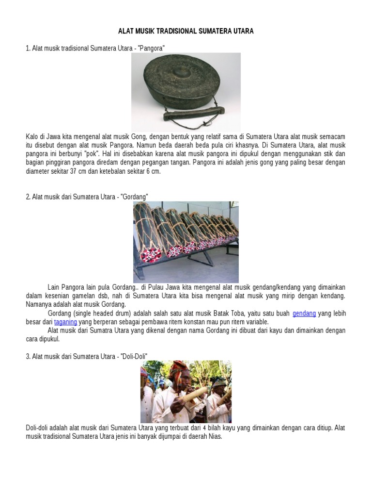 Alat Musik Tradisional Sumatera Utara | PDF | Seni & Disiplin Bahasa | Seni