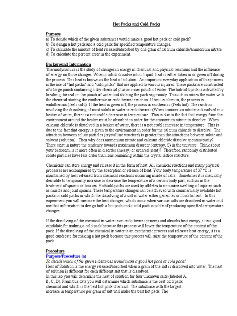 Hot Pack-Cold Pack - H | PDF | Heat | Enthalpy