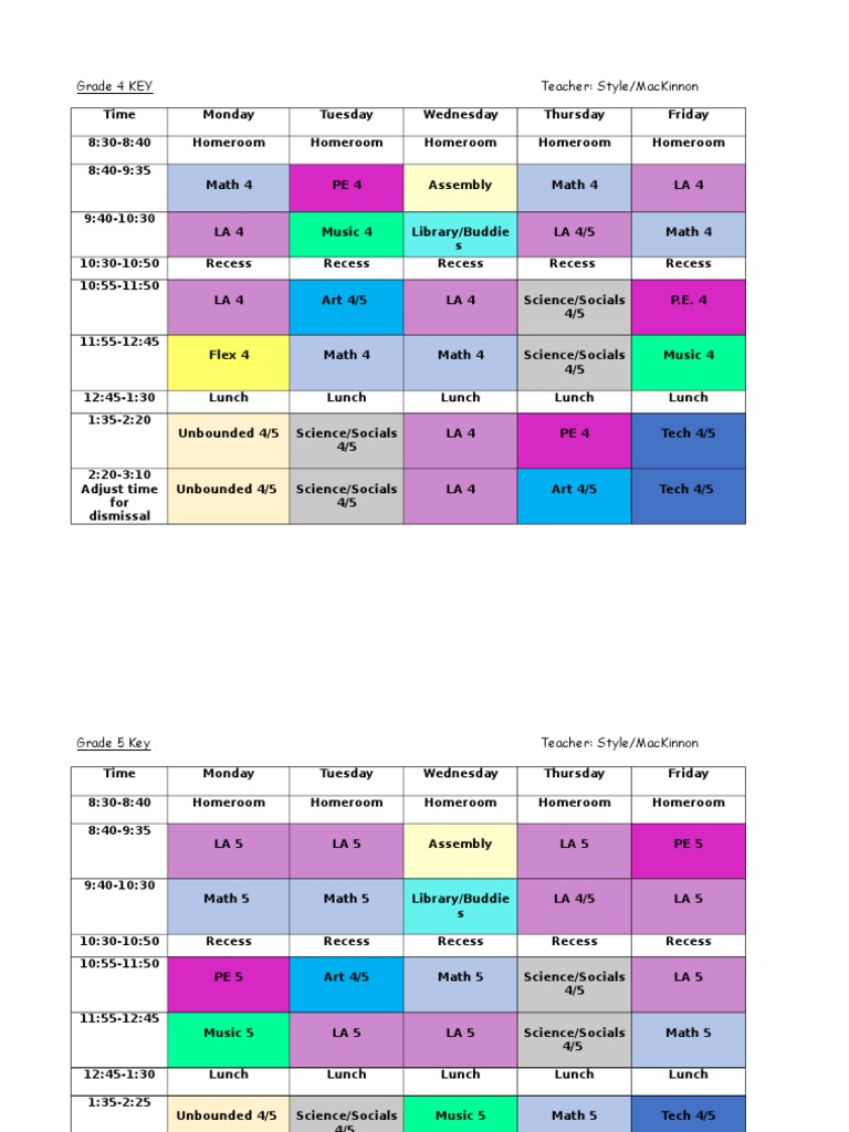 Grade 4-5 Timetable | PDF