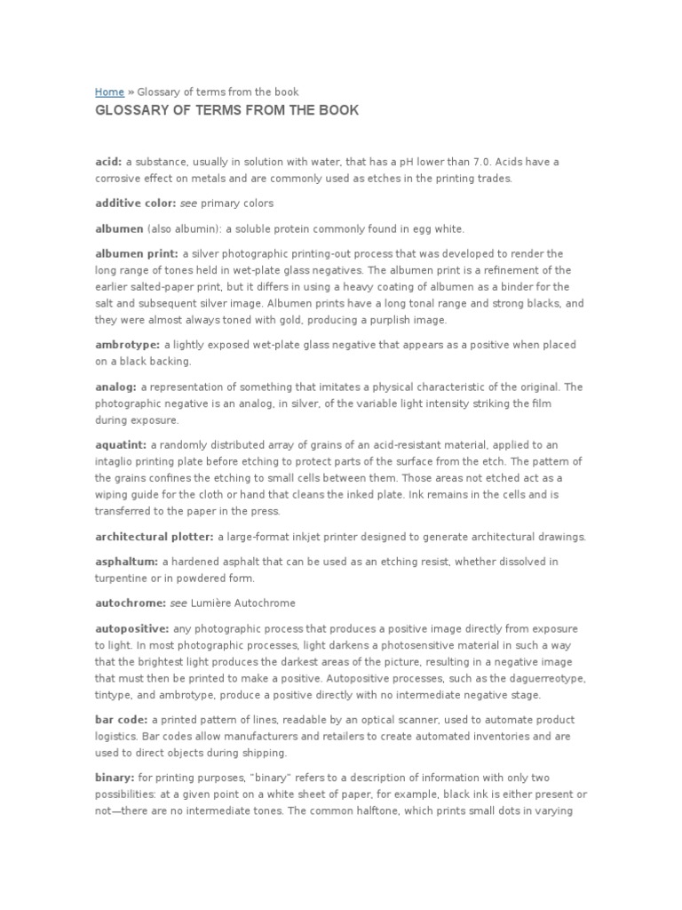 Glossary of Terms From The Book | Download Free PDF | Printmaking | Etching