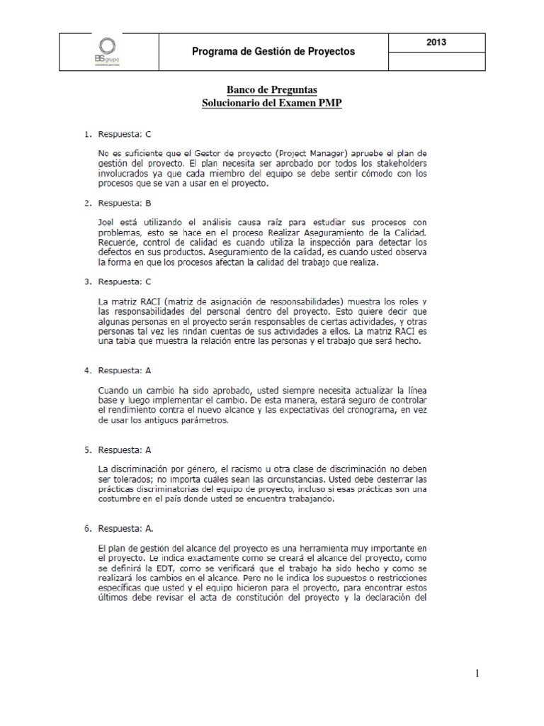 Examen PMP Respuestas | PDF