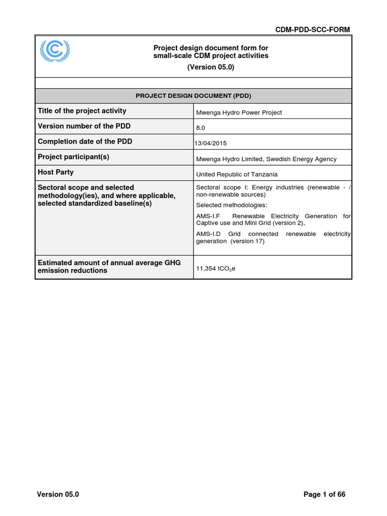 Mwenga Revised PDD Clean - 150413 | PDF | Cogeneration | Renewable Energy