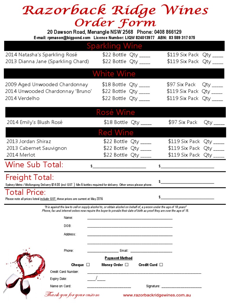 Razorback Order Form May 2016 | PDF