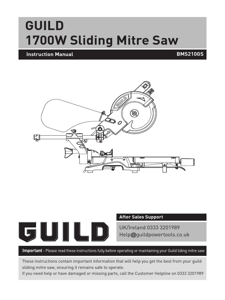 Guild 210mm Sliding Mitre Saw With Laser 1700W PDF Manufactured Goods Equipment
