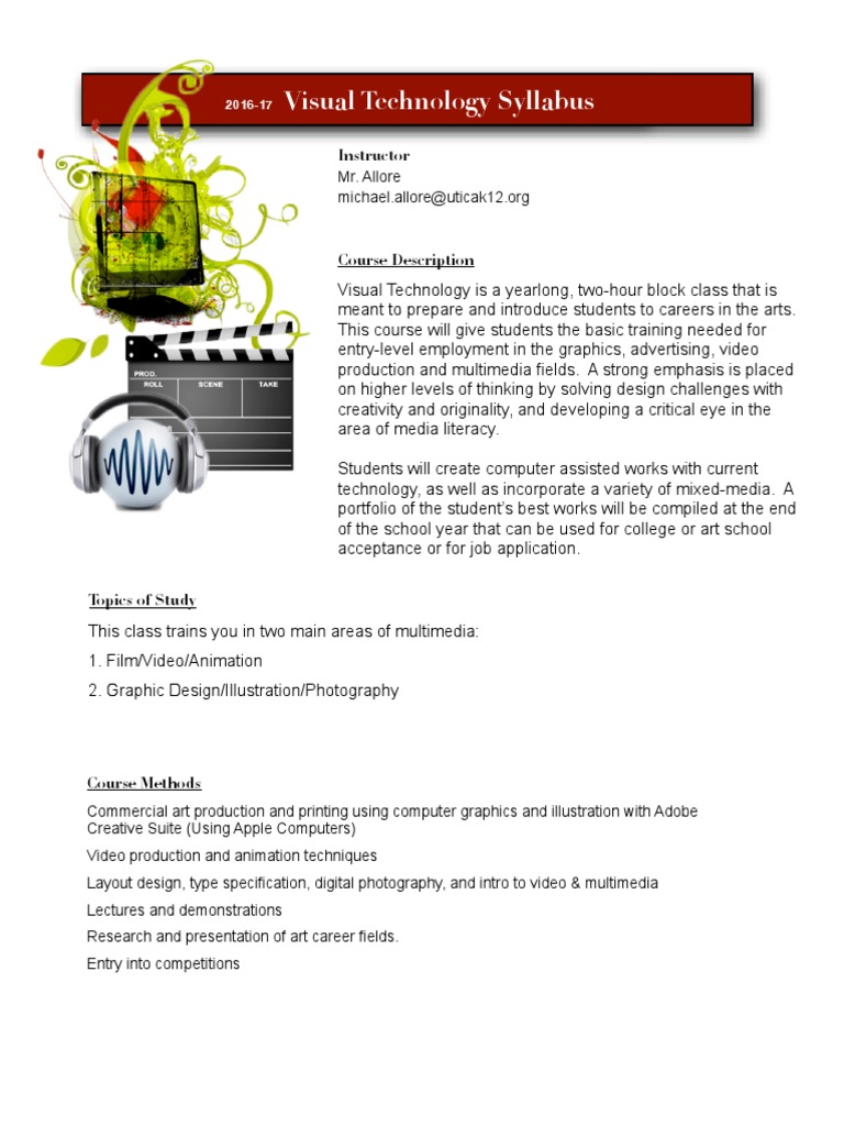 Visual Technology Syllabus: Instructor | PDF