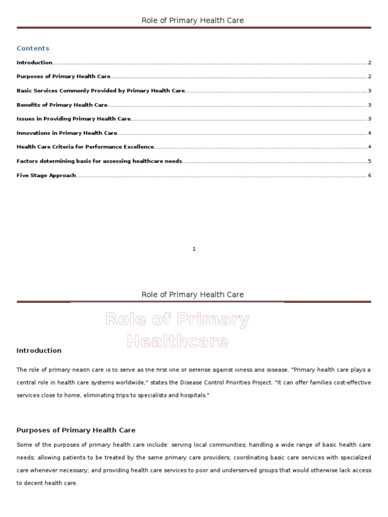 Role of Primary Health Care | PDF | Preventive Healthcare | Primary ...