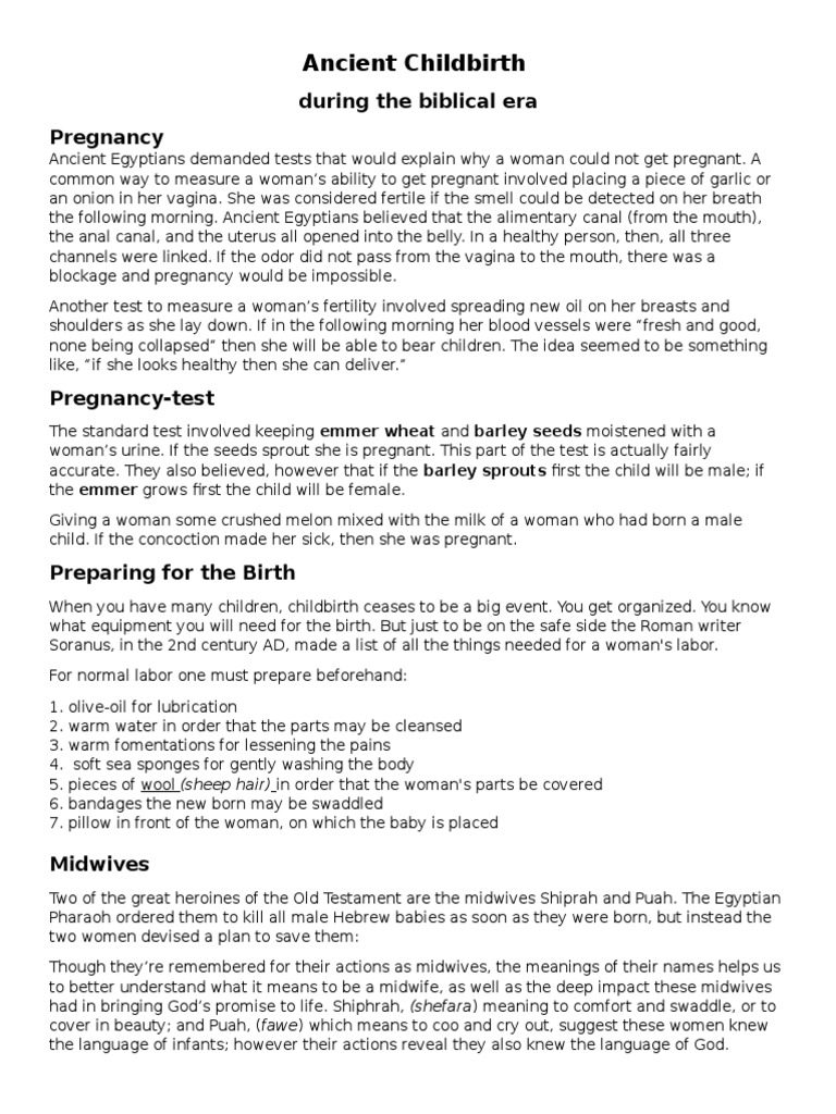 Ancient Childbirth: During The Biblical Era Pregnancy | PDF ...