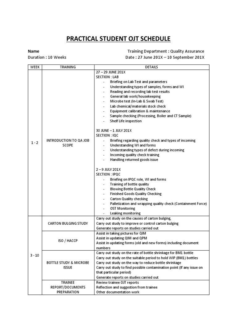 Practical Student Ojt Schedule | PDF