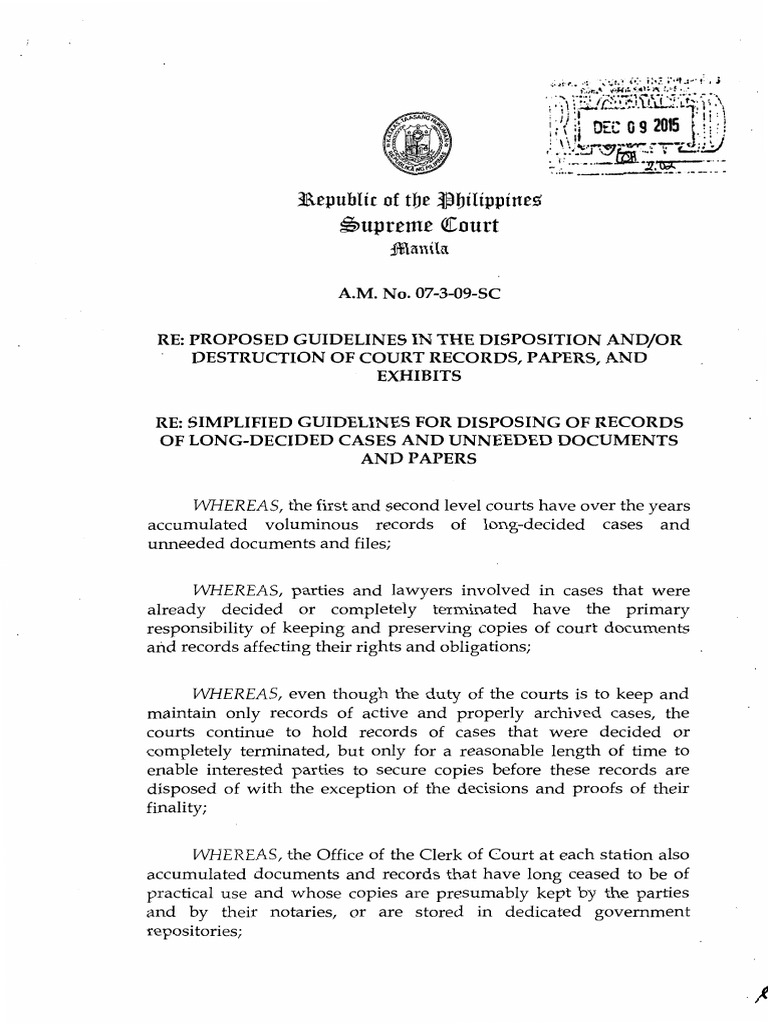 Simplified Guidelines for Disposing of Long-Decided Court Records | PDF ...