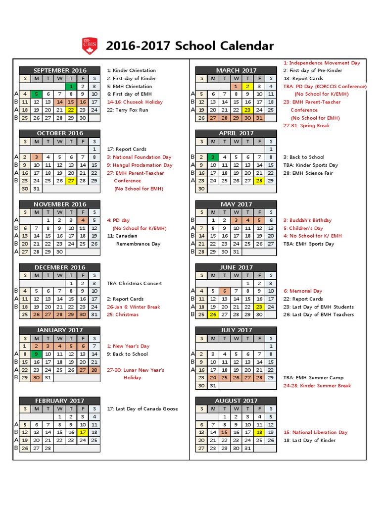 2016-2017 School Calendar Events | PDF | Politics | Travel