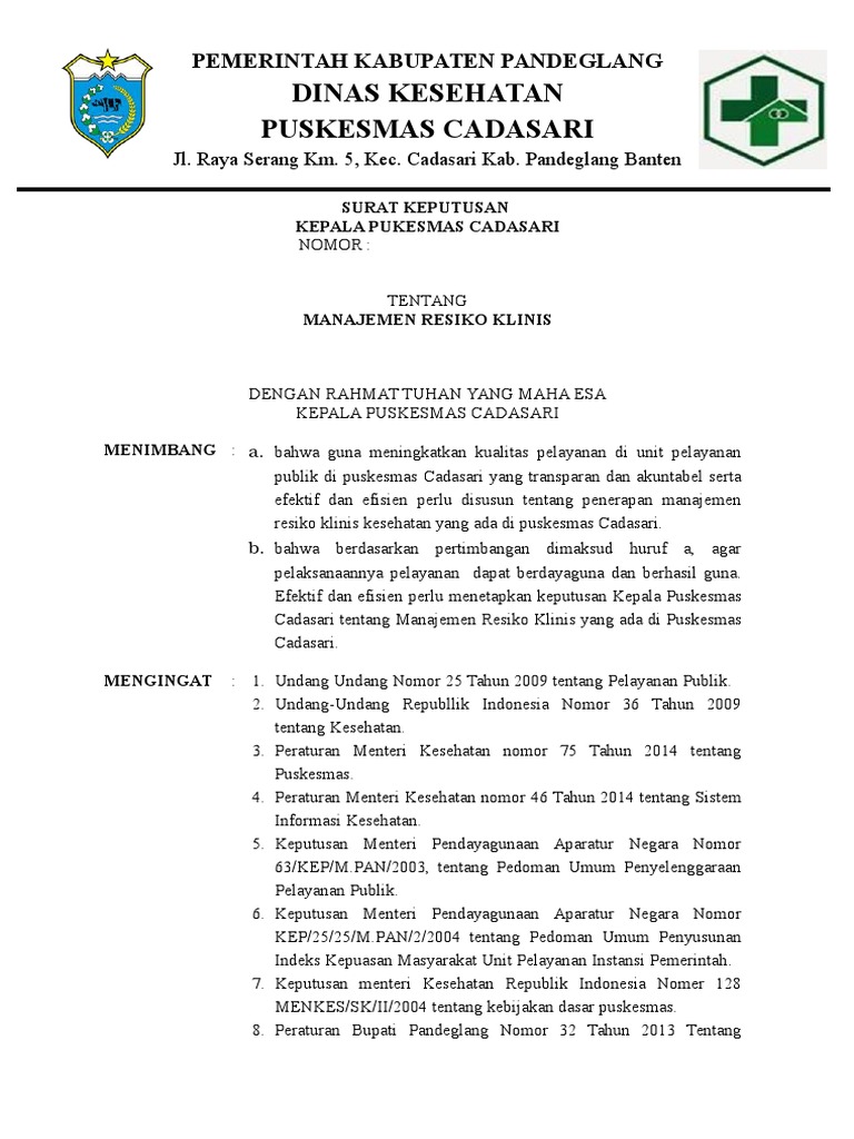 9 1 1 8 Sk Penerapan Manajemen Resiko Klinis Pdf