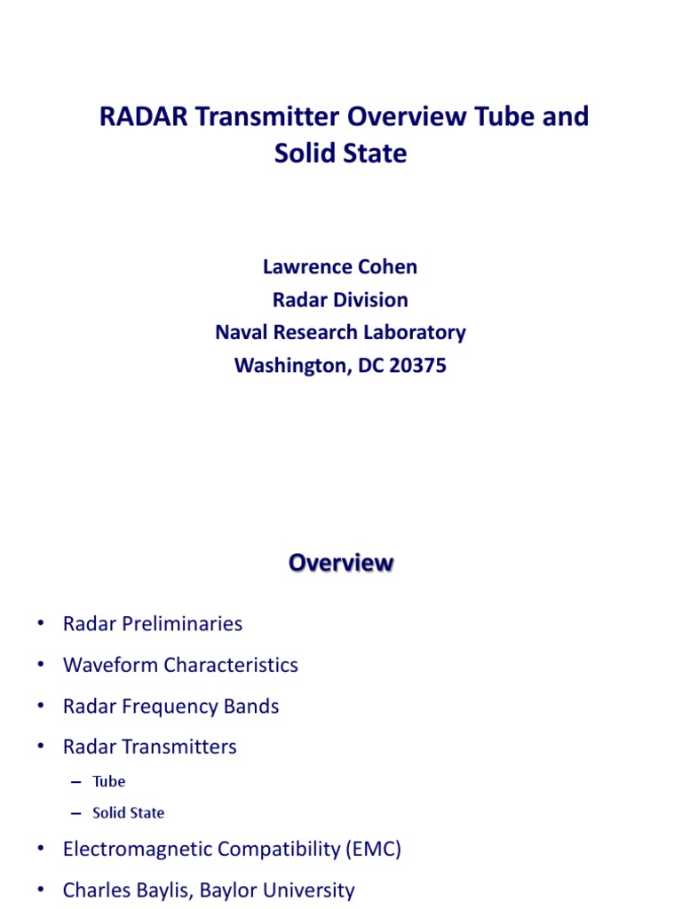 Radar Transmitter Overview Tube and Solid State | PDF
