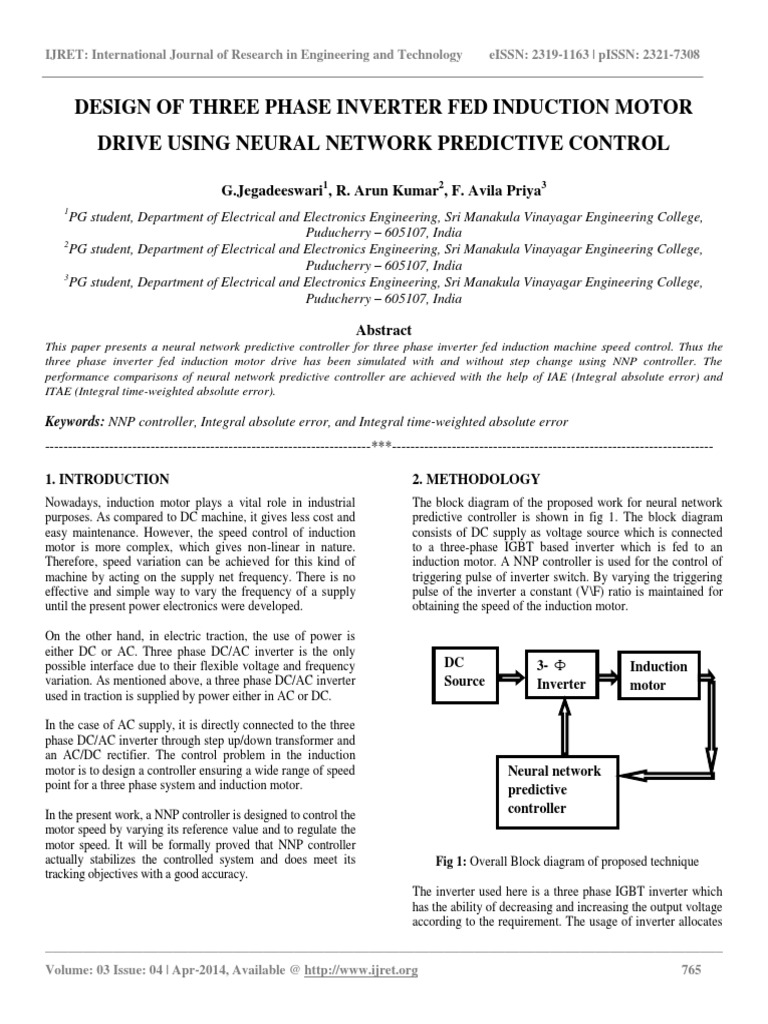 Design of Three Phase Inverter Fed Induction Motor Drive Using Neural Network Predictive Control ...