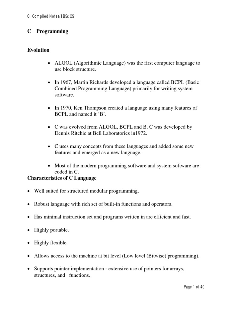 C Notes PDF | PDF | C (Programming Language) | Array Data Structure