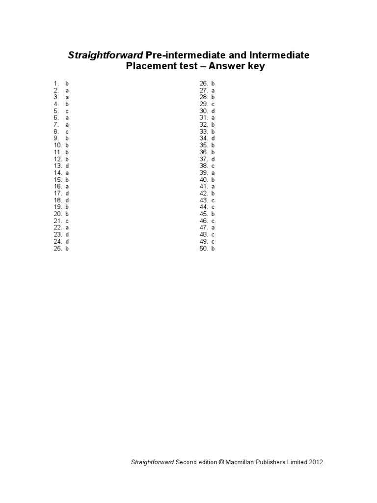 Pre-intermediate & Intermediate Test Key | PDF