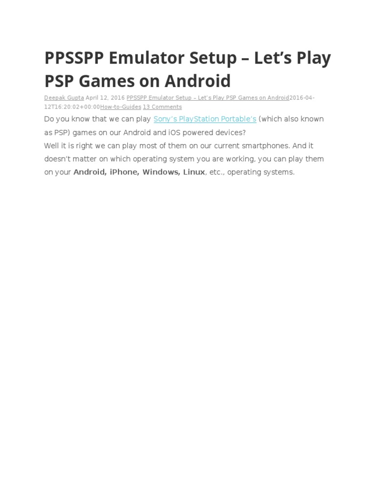PPSSPP Emulator Setup | PDF | Android (Operating System) | Ios