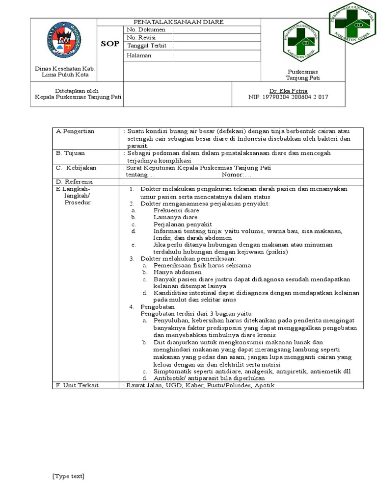 SOP Penatalaksanaan Diare | PDF