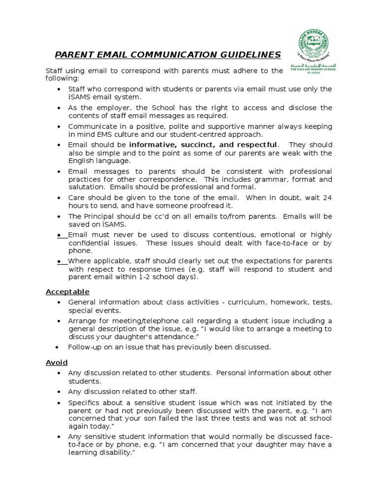 Parent Email Communication Guidelines | PDF | Email | Communication