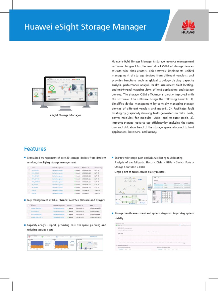Huawei ESight Storage Manager Data Sheet | Surveillance | Network Topology