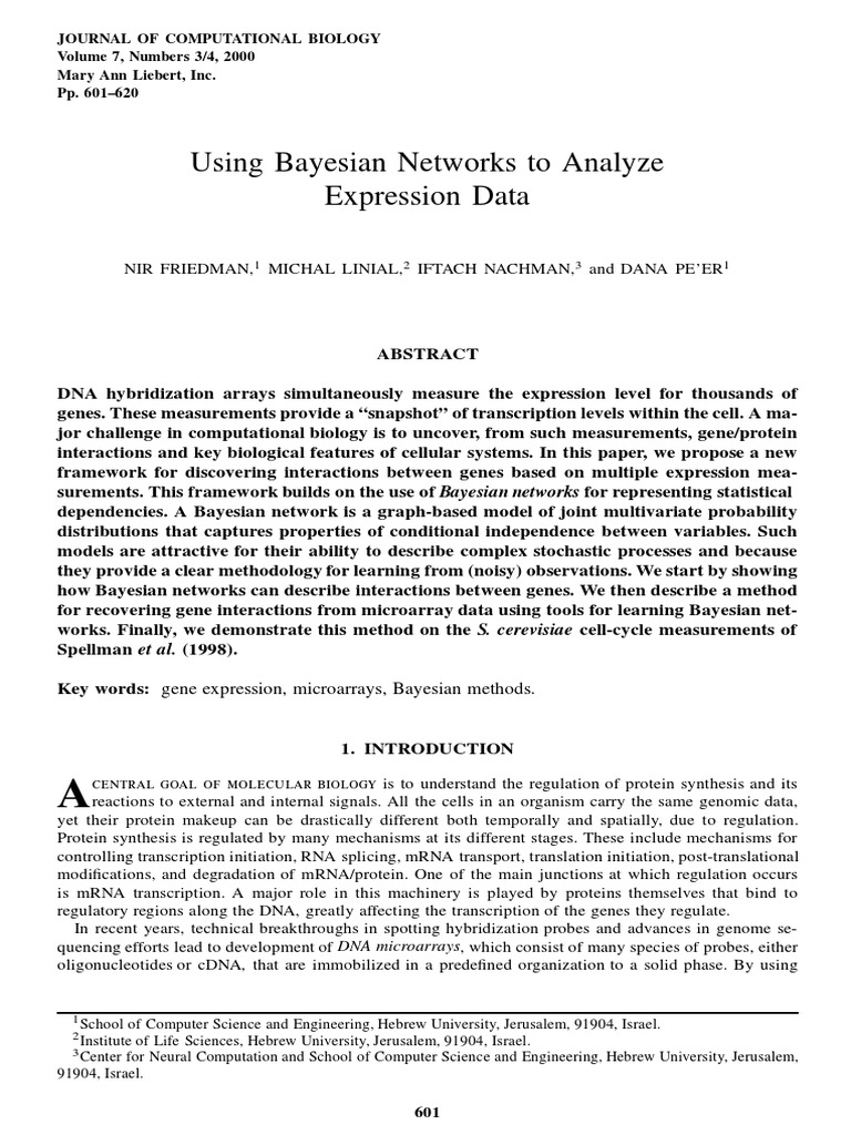 Using Bayesian Networks To Analyze Expression Data | PDF | Bayesian Network | Dna Microarray