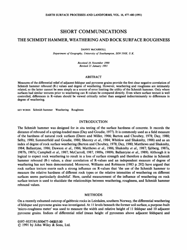 Schmidt Hammer and Weathering Correlation | PDF | Geomorphology ...