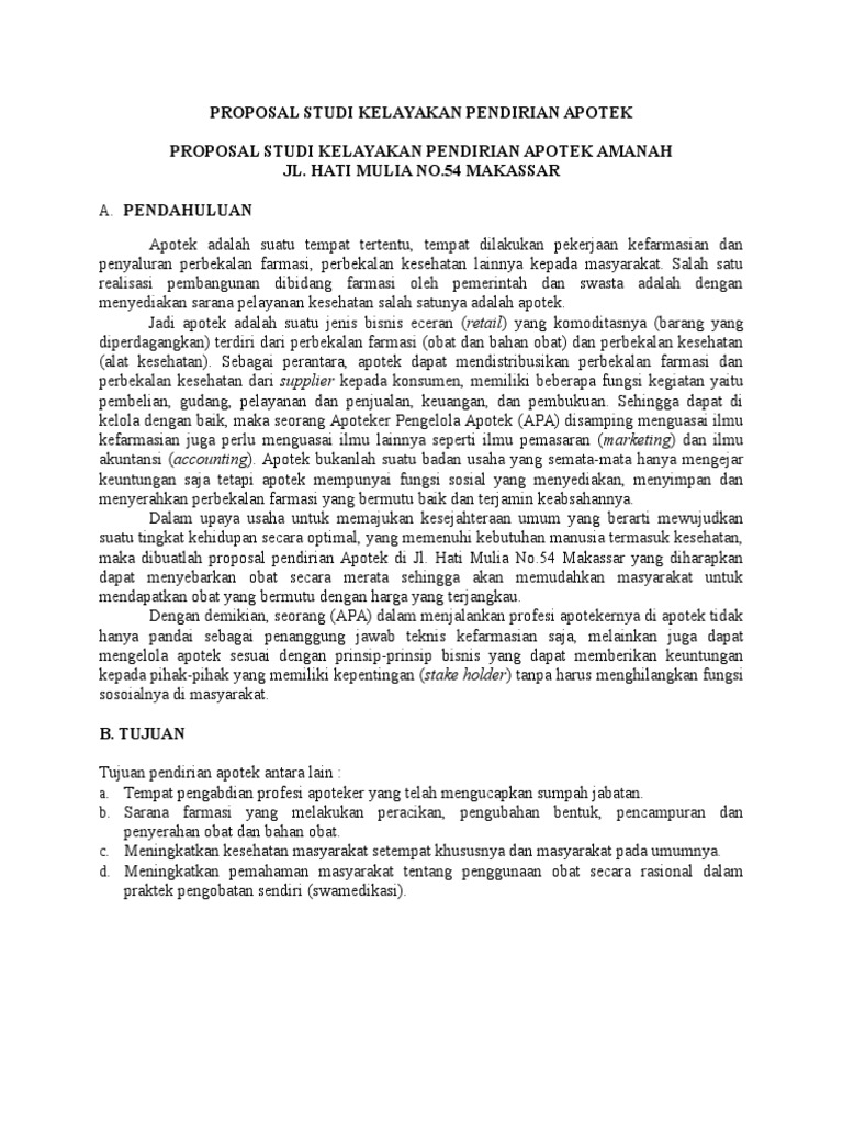 Proposal Studi Kelayakan Pendirian Apotek | PDF