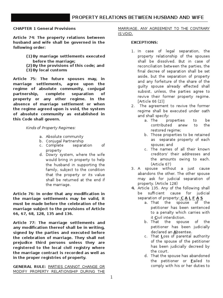 Property Relations Between Husband and Wife | PDF | Husband | Marriage