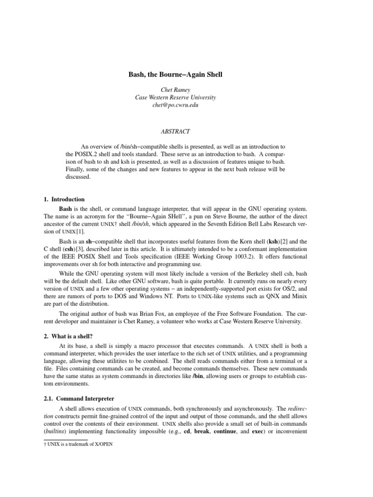 Bash The Bourne Again Shell Pdf Command Line Interface Unix