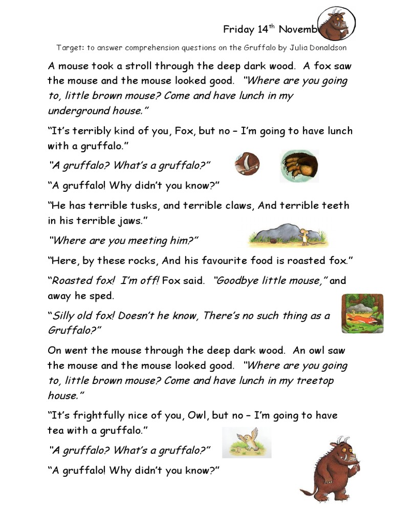 Gruffalo Comprehension Questions | PDF | Mystery, Thriller & Crime Fiction