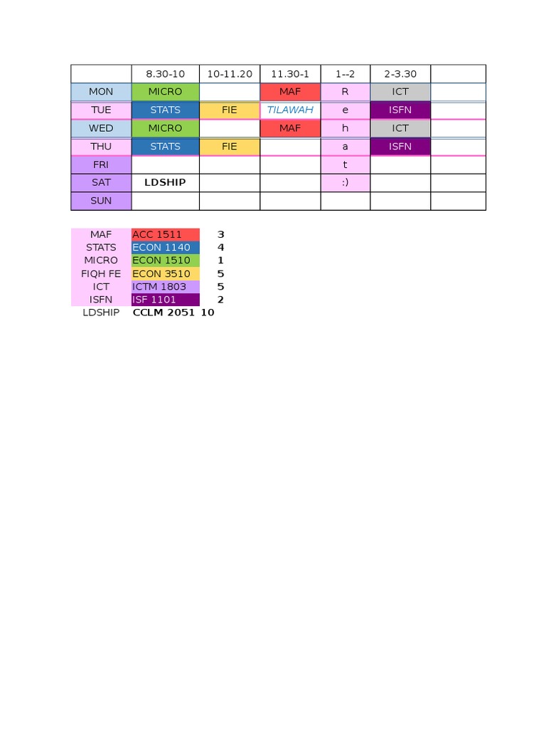 8.30-10 10-11.20 11.30-1 1 - 2 2-3.30 MON Micro MAF R ICT TUE FIE e WED ...
