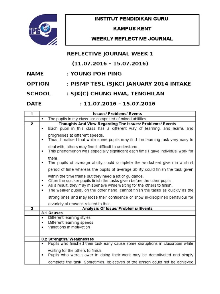 Reflective Journal Week 1 | PDF | Teachers | Communication