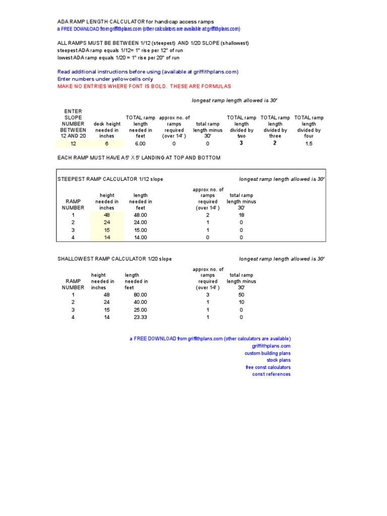 Excel Ada Ramp Length Calculator | PDF