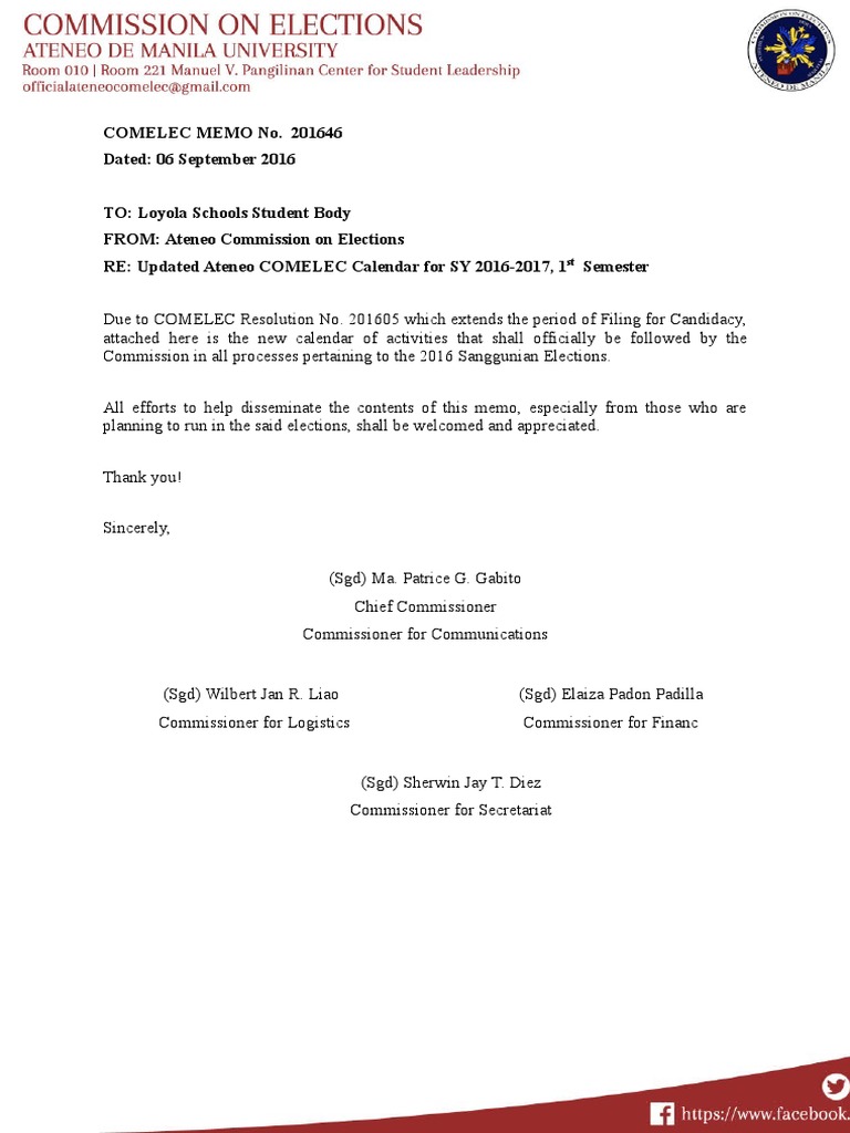 Comelec Memo No. 201646 | PDF