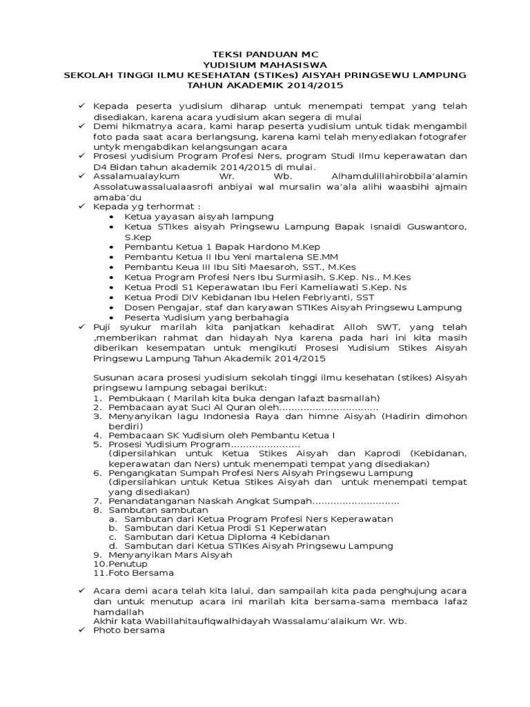 Teks Panduan MC - Yudisium | PDF