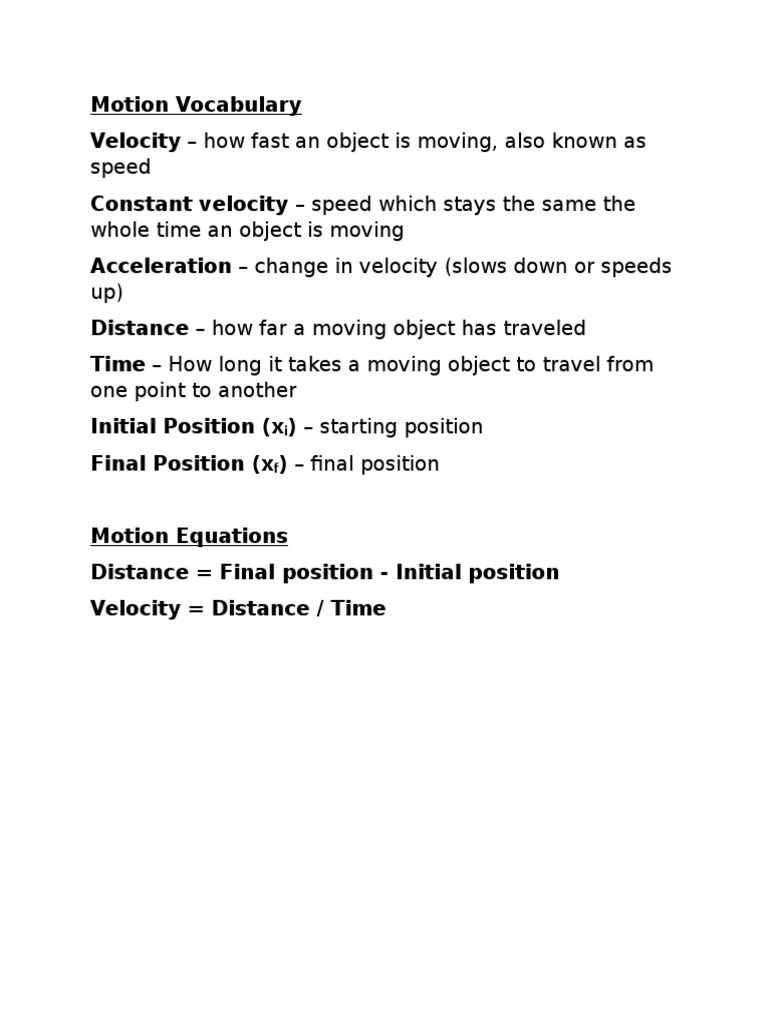 Motion Vocabulary | PDF